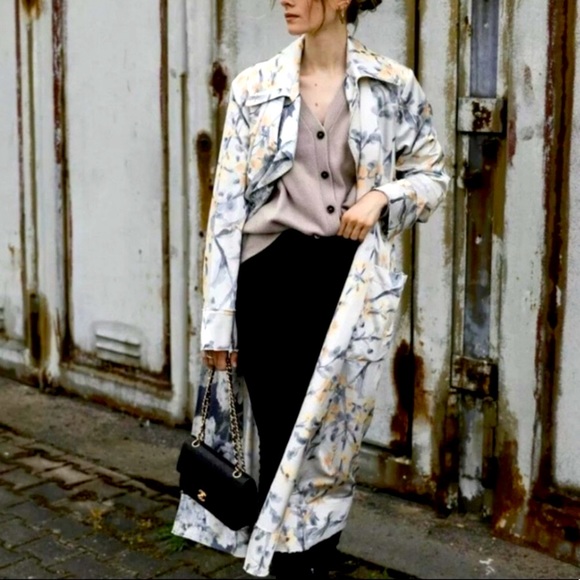 Zara | Jackets & Coats | Limited Edition Flowy Floral Trench Coat ...